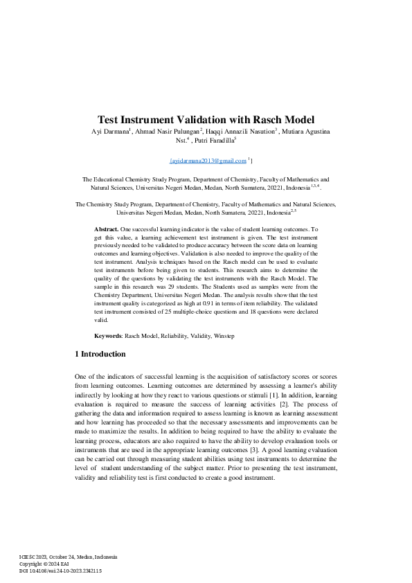 (PDF) Test Instrument Validation with Rasch Model