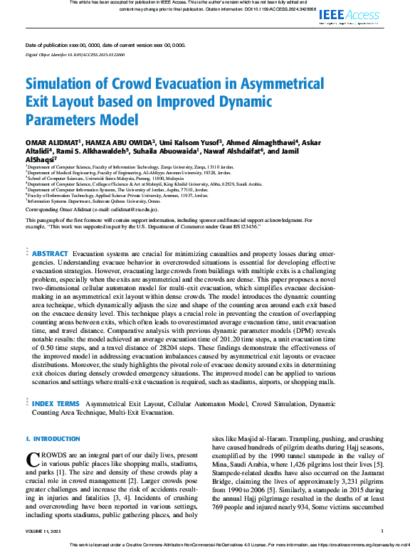 (PDF) Simulation of Crowd Evacuation in Asymmetrical Exit Layout based on Improved Dynamic ...