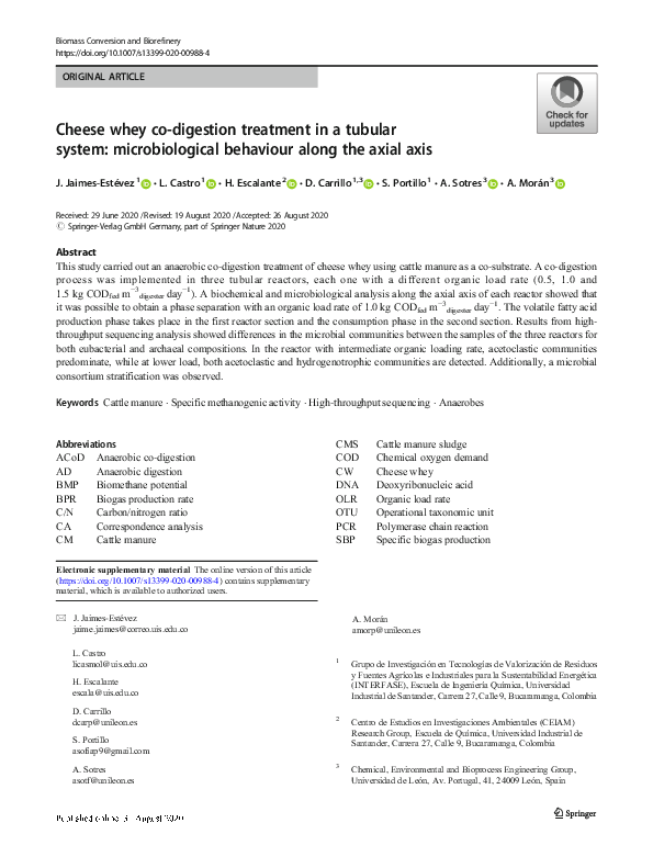 (PDF) Cheese whey co-digestion treatment in a tubular system ...