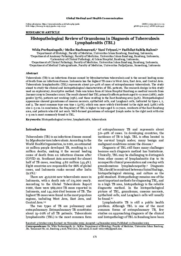 (PDF) Histopathological Review of Granuloma in Diagnosis of Tuberculosis Lymphadenitis (TBL)