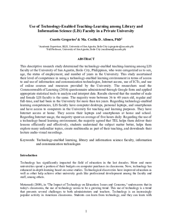 (PDF) Use of Technology-Enabled Teaching-Learning among Library and Information Science (LIS ...