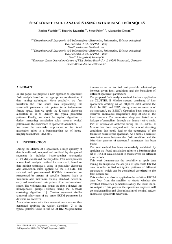 (PDF) Spacecraft Fault Analysis Using Data Mining Techniques