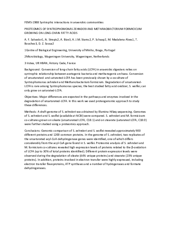 (PDF) Proteomics of Syntrophomonas zehnderi and Methanobacterium ...