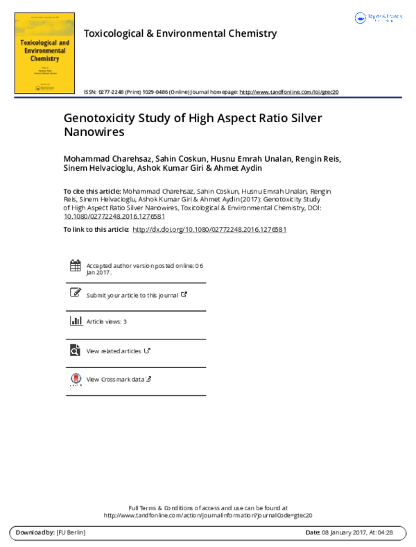 (PDF) Genotoxicity study of high aspect ratio silver nanowires | Rengin Reıs - Academia.edu