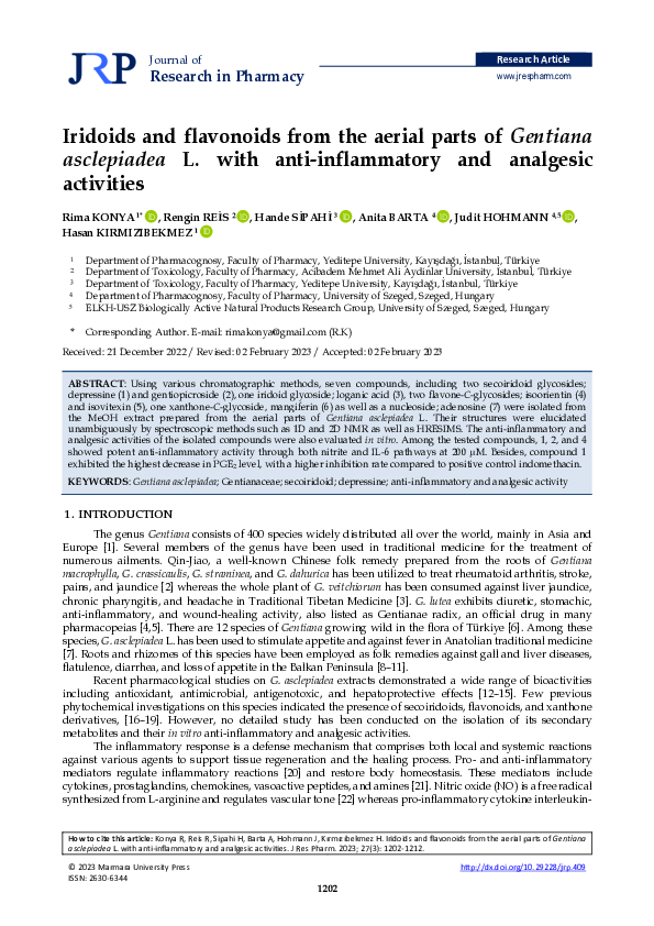 (PDF) Iridoids and flavonoids from the aerial parts of Gentiana ...