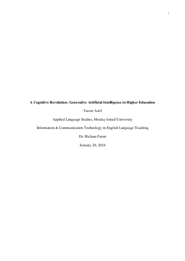 (PDF) A Cognitive Revolution: Generative Artificial Intelligence in Higher Education