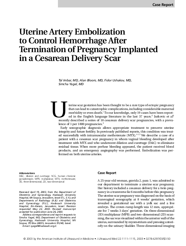 (PDF) Uterine Artery Embolization to Control Hemorrhage After ...