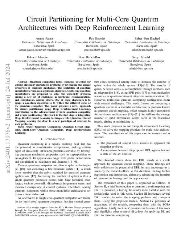 Pdf Circuit Partitioning For Multi Core Quantum Architectures With Deep Reinforcement Learning