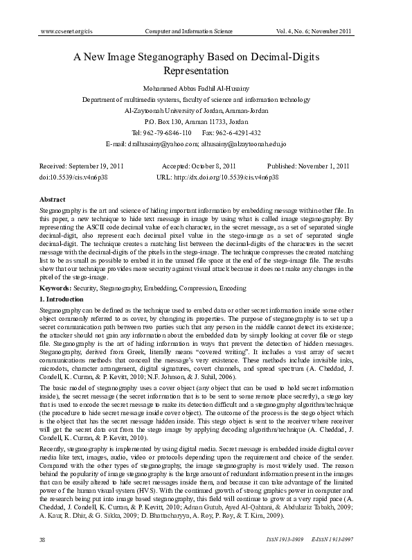 (PDF) A New Image Steganography Based on Decimal-Digits Representation