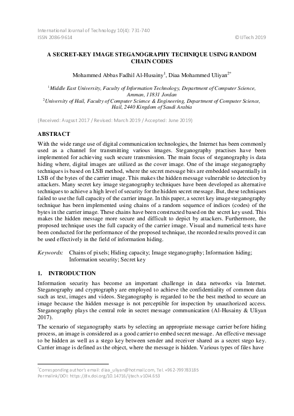 (PDF) A Secret-Key Image Steganography Technique using Random Chain Codes