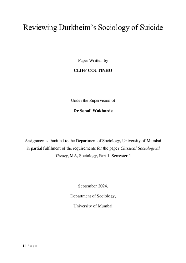 (PDF) Reviewing Durkheim's Sociology of Suicide