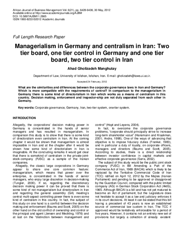 (PDF) Managerialism in Germany and centralism in Iran: Two tier board ...