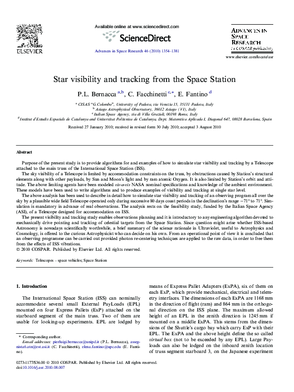 (PDF) Star Tracking Algorithms for the ISS Telescope