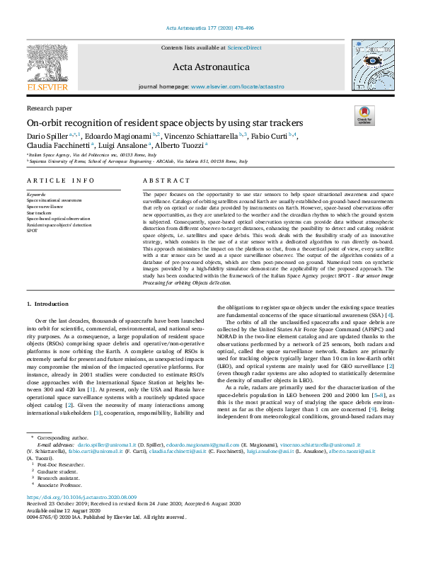 (PDF) On-orbit recognition of resident space objects by using star ...