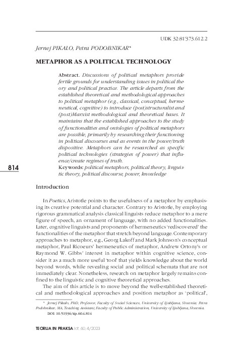 Pdf Metaphor As A Political Technology 4474