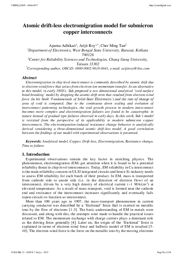 (PDF) Atomic drift-less electromigration model for submicron copper ...