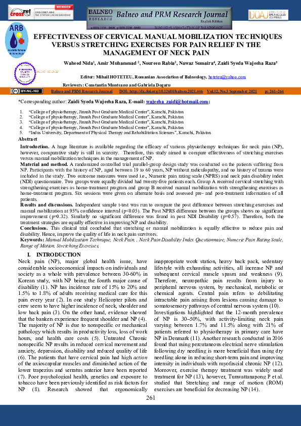 (PDF) Effectiveness of Cervical Manual Mobilization Techniques Versus ...