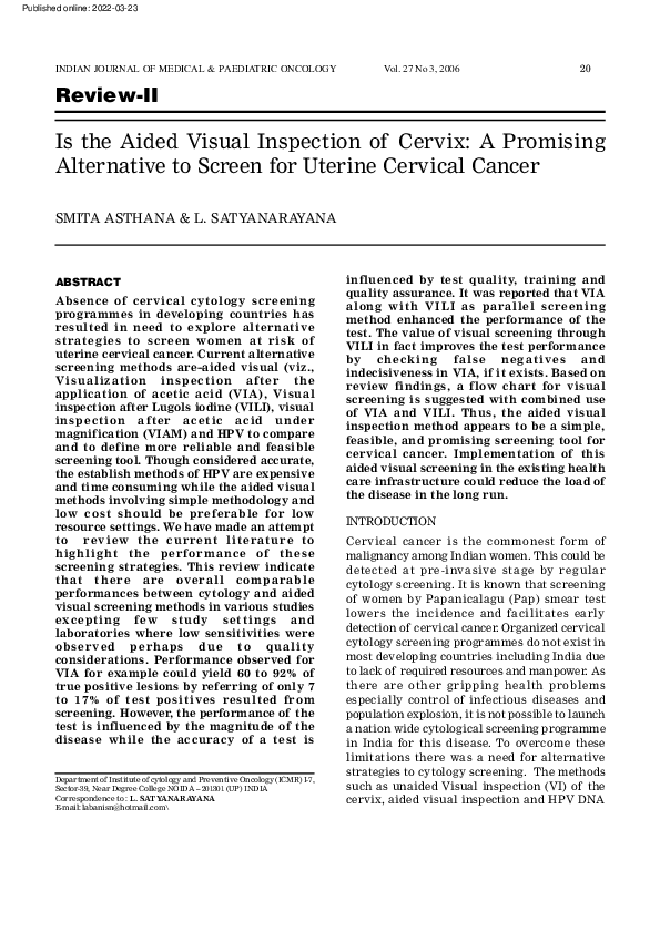 (PDF) Is the Aided Visual Inspection of Cervix: A Promising Alternative ...