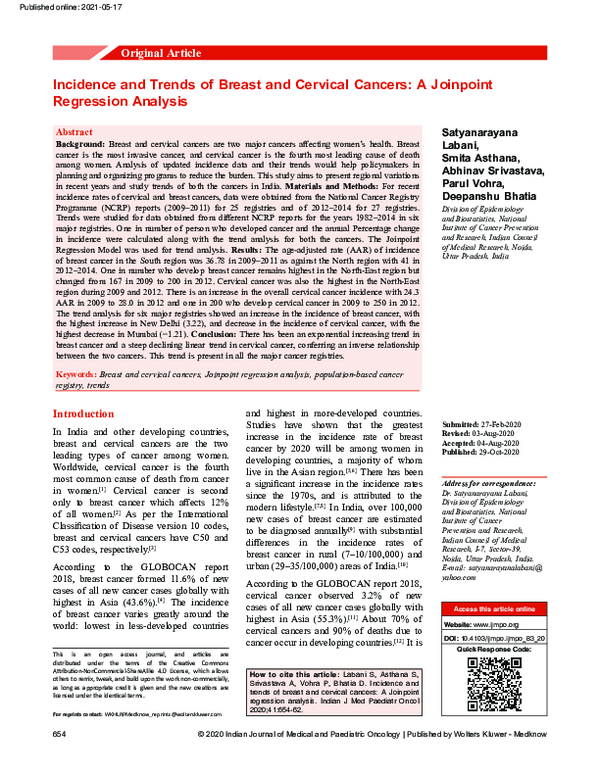 (PDF) Incidence and Trends of Breast and Cervical Cancers: A Joinpoint ...
