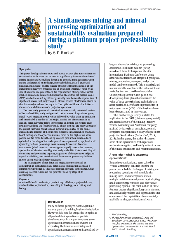 (PDF) A simultaneous mining and mineral processing optimization and ...