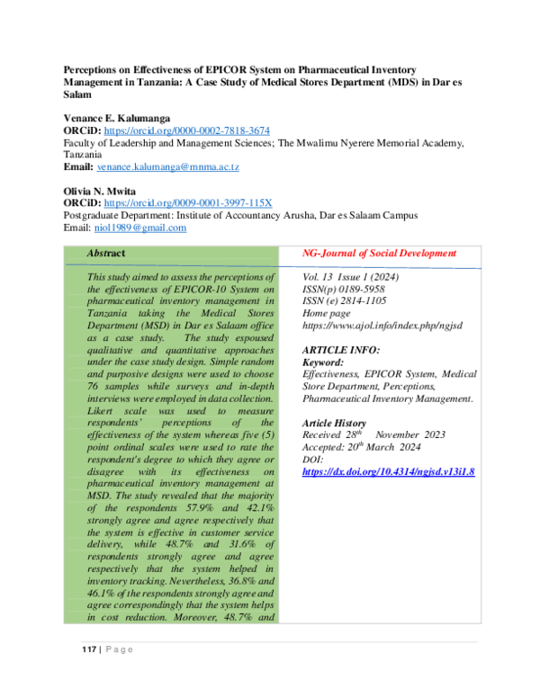 (PDF) Perceptions on Effectiveness of EPICOR System on Pharmaceutical Inventory Management in ...