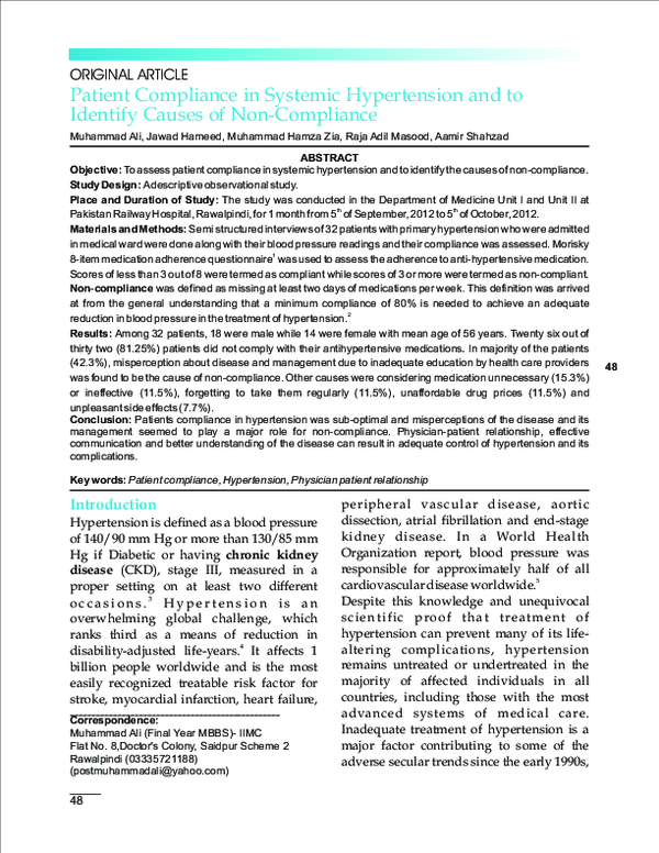 (PDF) Patient Compliance in Systemic Hypertension and to Identify ...