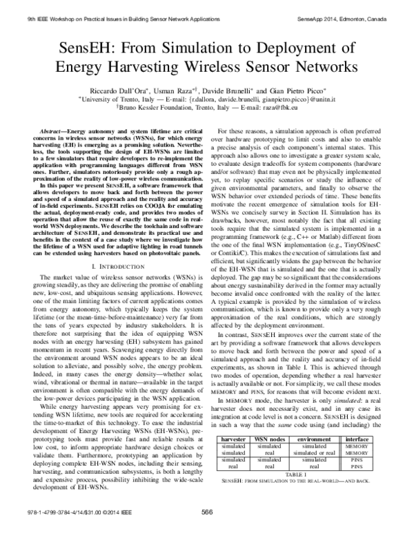 Pdf Senseh From Simulation To Deployment Of Energy Harvesting Wireless Sensor Networks