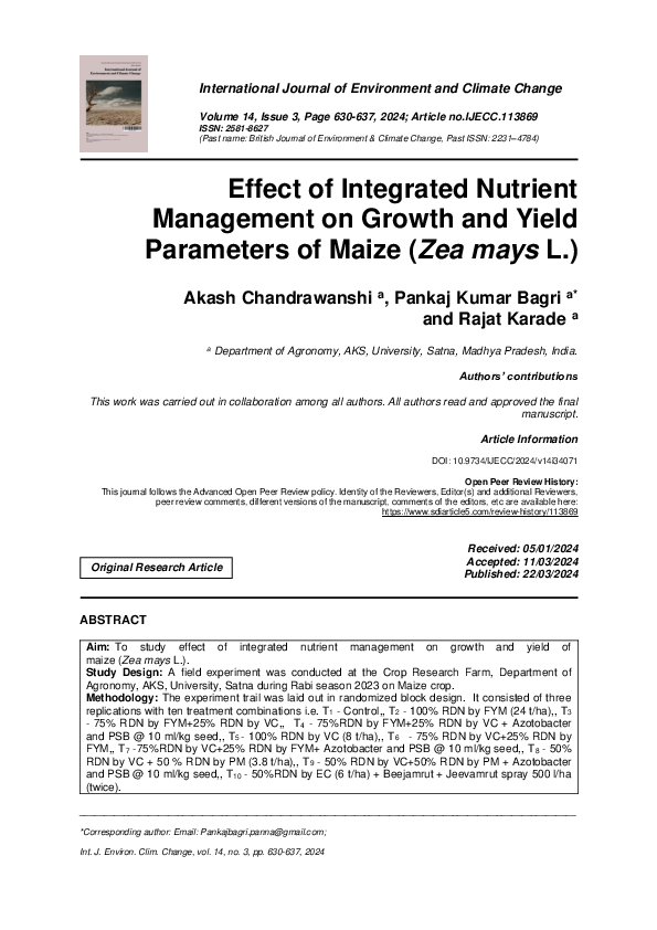 (PDF) Effect of Integrated Nutrient Management on Growth and Yield ...