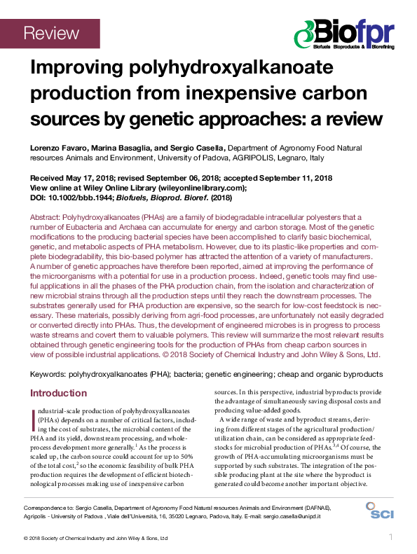 (PDF) Improving polyhydroxyalkanoate production from inexpensive carbon sources by genetic ...