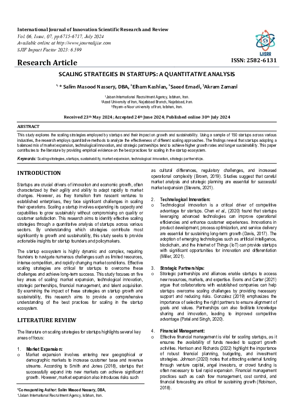 (PDF) SCALING STRATEGIES IN STARTUPS: A QUANTITATIVE ANALYSIS