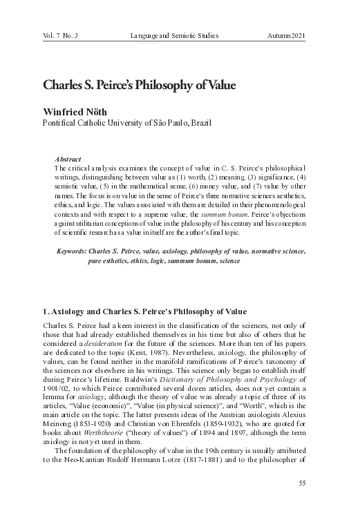 (PDF) Charles S. Peirce’s Philosophy of Value