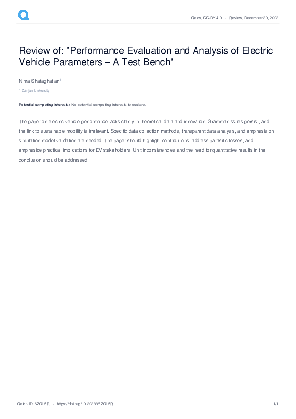 (PDF) Review of: "Performance Evaluation and Analysis of Electric ...