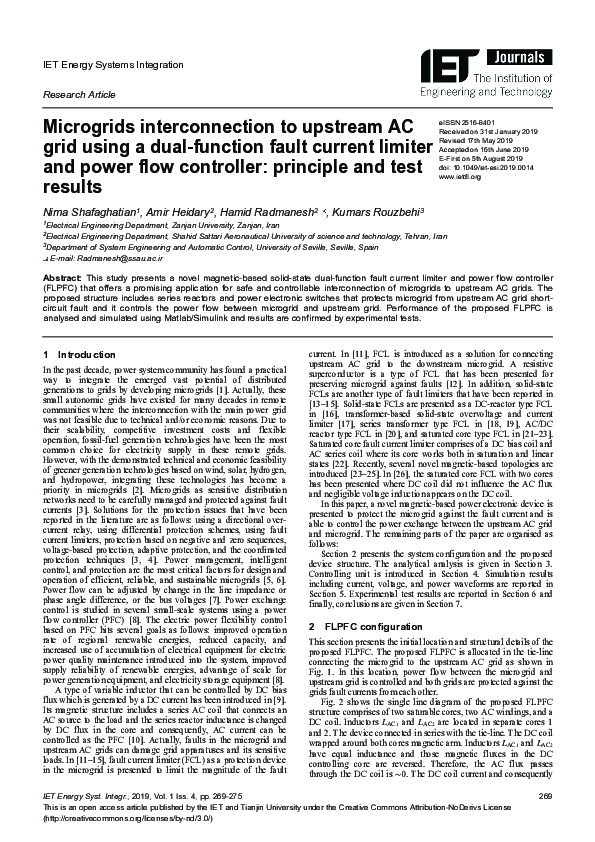 Pdf Microgrids Interconnection To Upstream Ac Grid Using A Dual‐function Fault Current Limiter