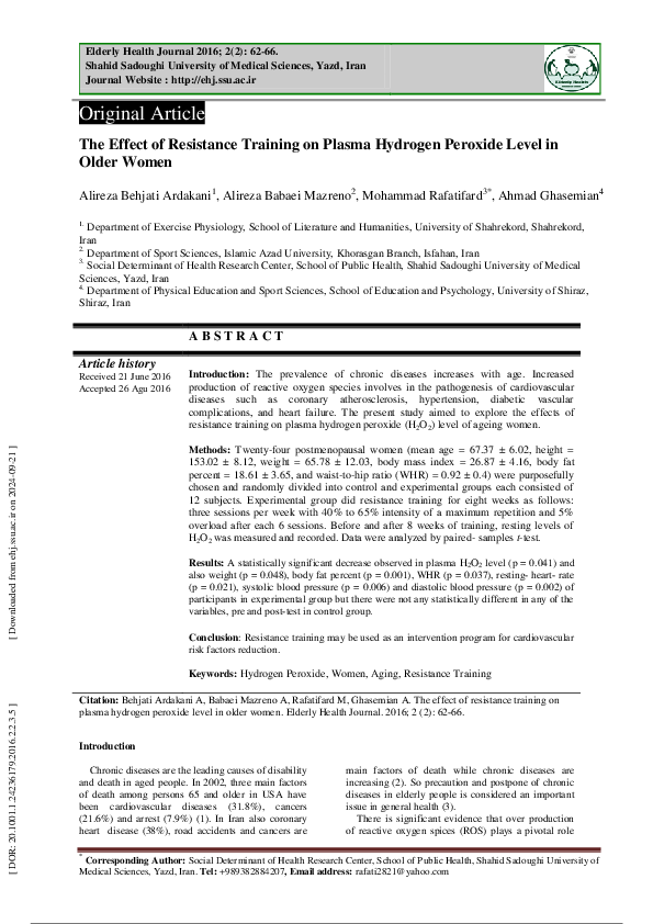 (PDF) The Effect of Resistance Training on Plasma Hydrogen Peroxide ...