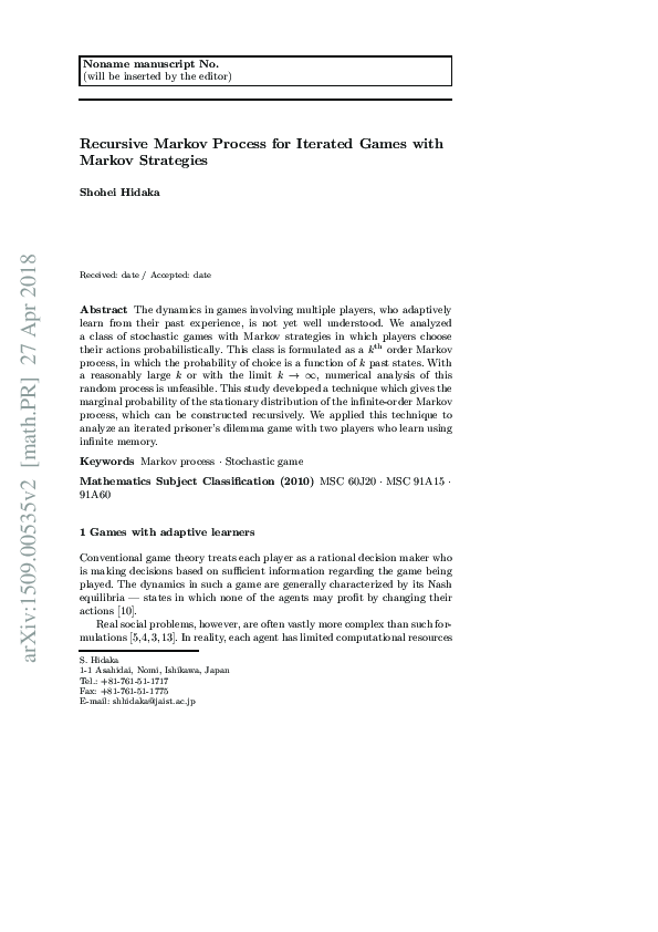 (PDF) Recursive Markov Process
