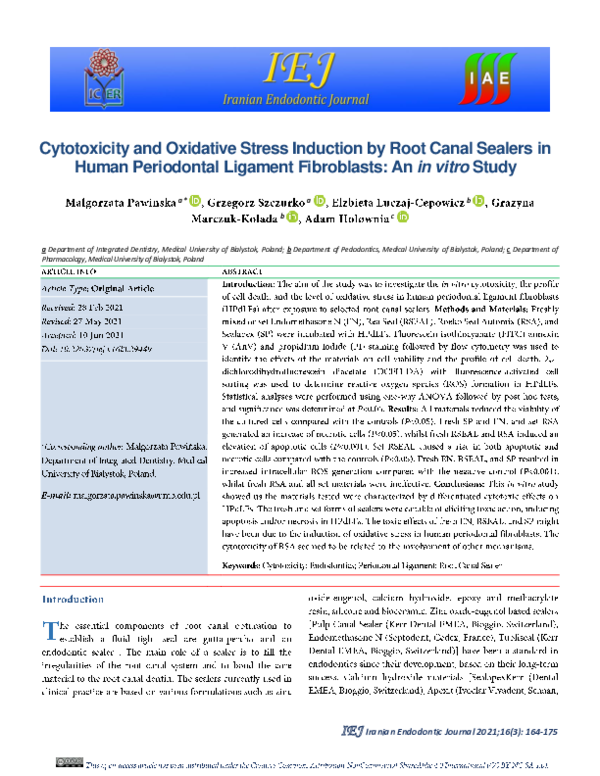 (PDF) Cytotoxicity and Oxidative Stress Induction by Root Canal Sealers in Human Periodontal ...