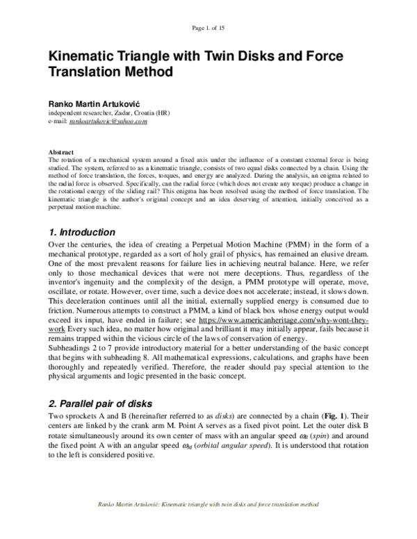 (PDF) Kinematic Triangle with Twin Disks and Force Translation Method