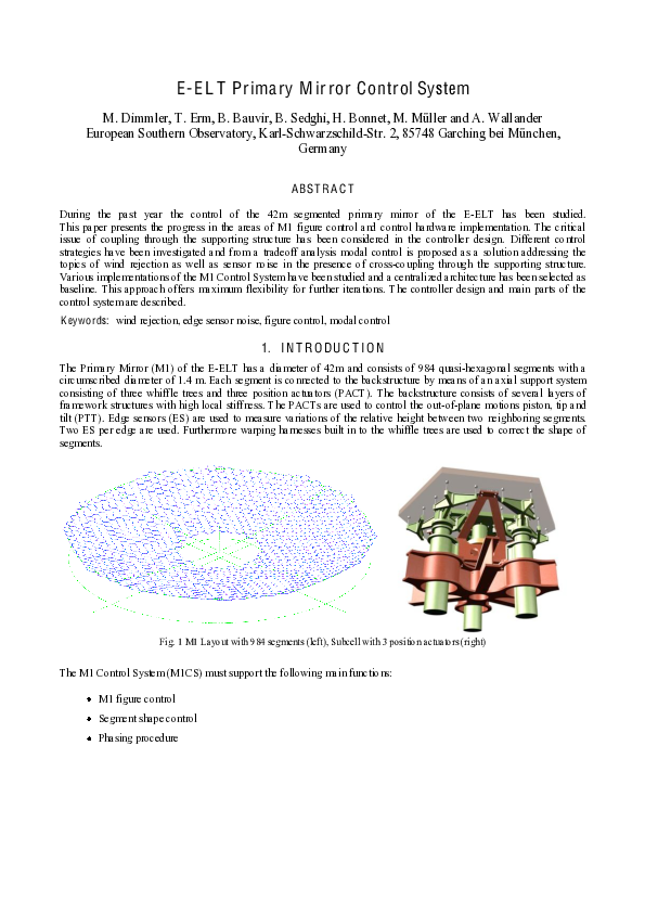 (PDF) E-ELT primary mirror control system