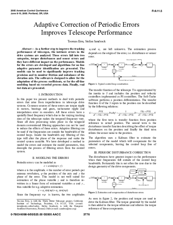 (PDF) Adaptive correction of periodic errors improves telescope performance