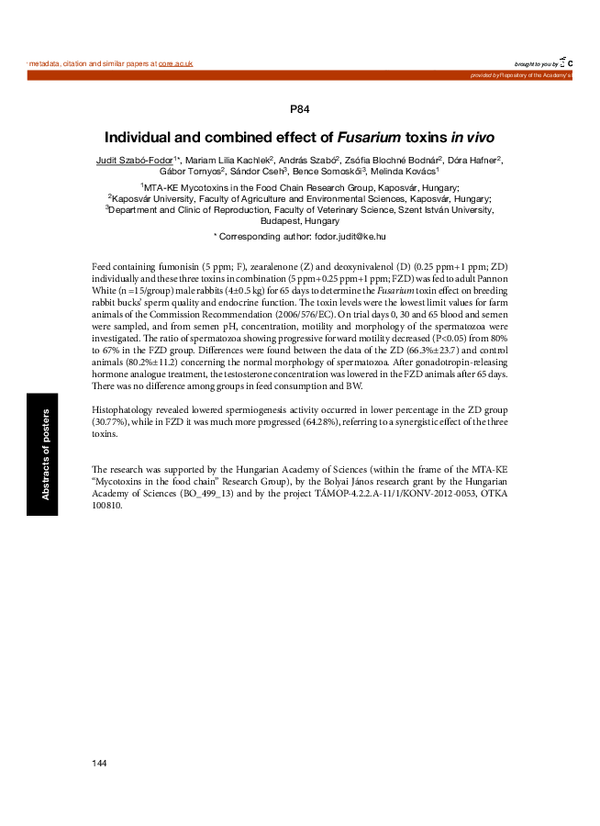 (PDF) Individual and combined effect of Fusarium toxins in vivo