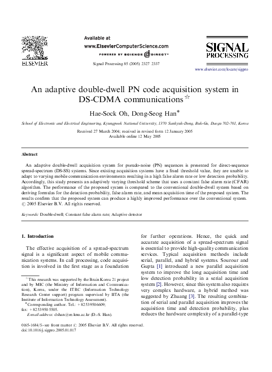 (PDF) An adaptive double-dwell PN code acquisition system in DS-CDMA communications