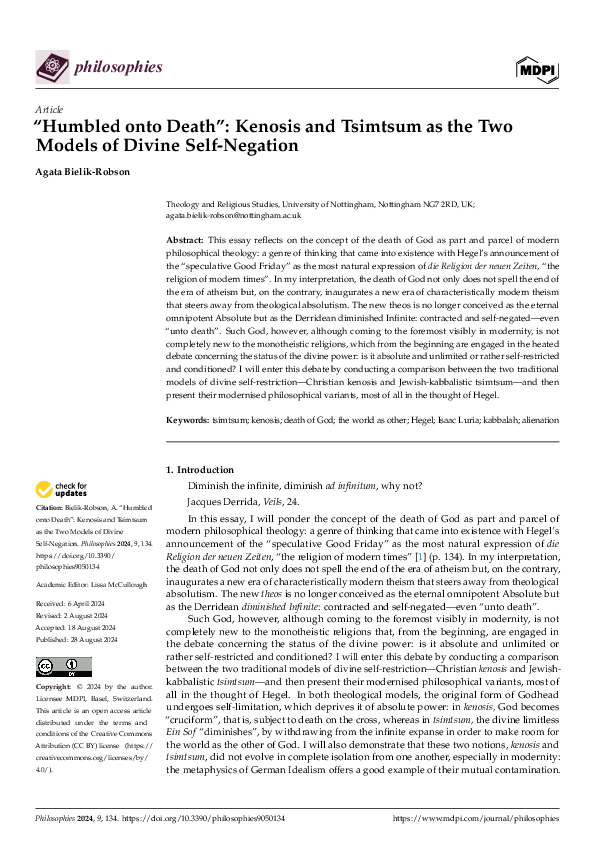 (PDF) "Humbled onto Death": Kenosis and Tsimtsum as the Two Models of ...