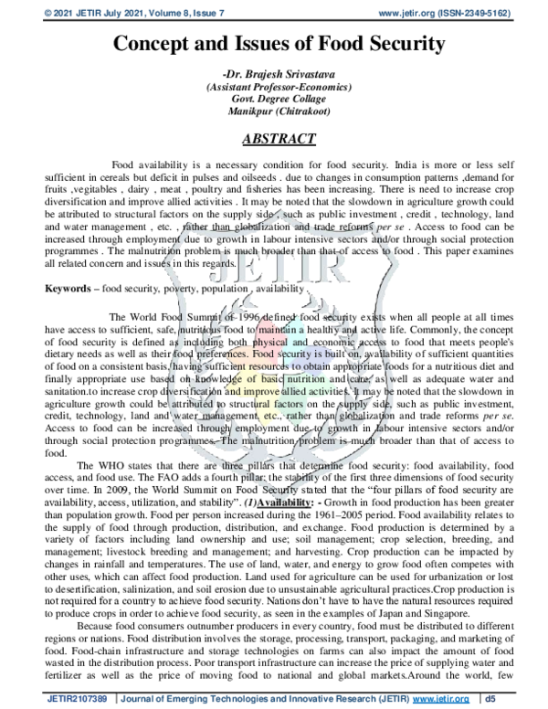 (PDF) Concept and Issues of Food Security