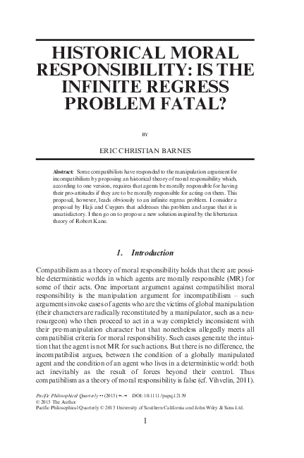 (PDF) Historical Moral Responsibility: Is the Infinite Regress Problem ...
