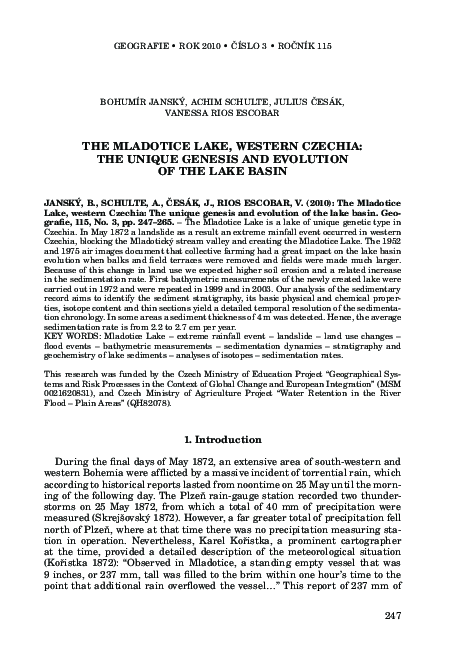 (PDF) The Mladotice Lake, western Czechia: The unique genesis and ...