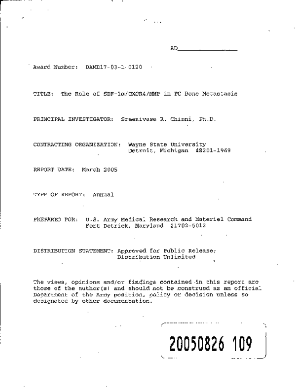 (PDF) The Role of SDF-1 (Alpha) CXCR4/MMP in PC Bone Metastasis ...