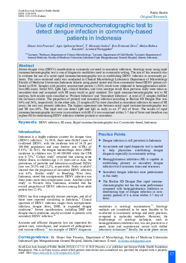 (PDF) Use of rapid immunochromatographic test to detect dengue ...