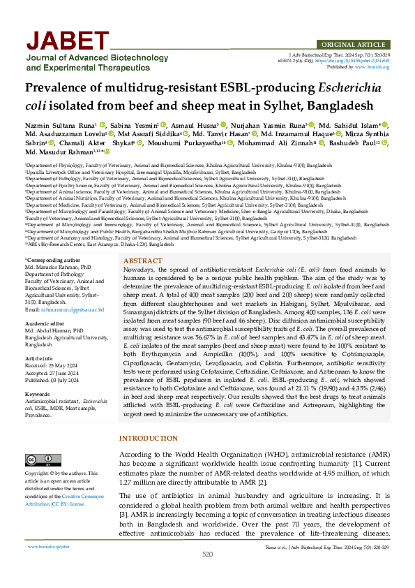 (PDF) Prevalence of multidrug-resistant ESBL-producing Escherichia coli ...