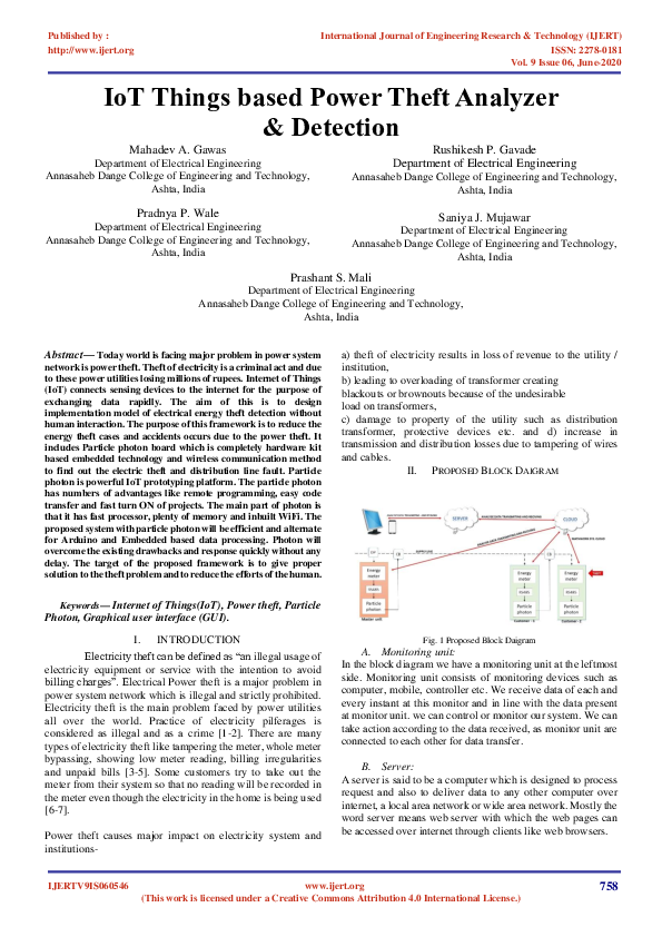 (PDF) IoT Things based Power Theft Analyzer Detection