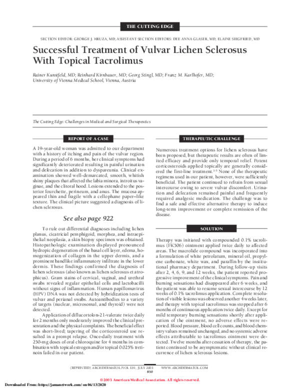 (PDF) Successful Treatment of Vulvar Lichen Sclerosus With Topical ...